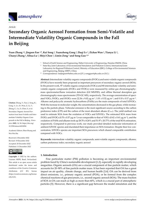 Pdf Secondary Organic Aerosol Formation From Semi Volatile And Intermediate Volatility Organic