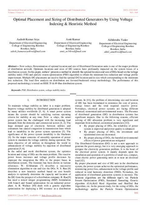 Pdf Optimal Placement And Sizing Of Distributed Generators By Using