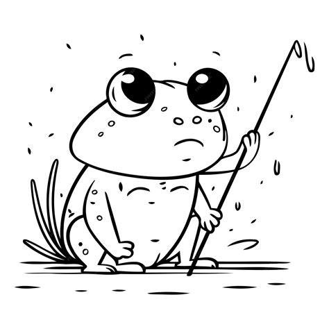 Rana Con Una Caña De Pescar Ilustración Vectorial Al Estilo De Dibujos