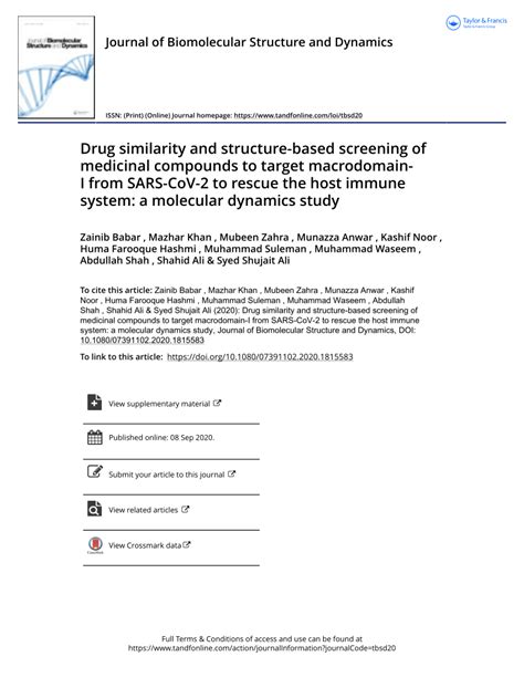 Pdf Journal Of Biomolecular Structure And Dynamics Issn Print