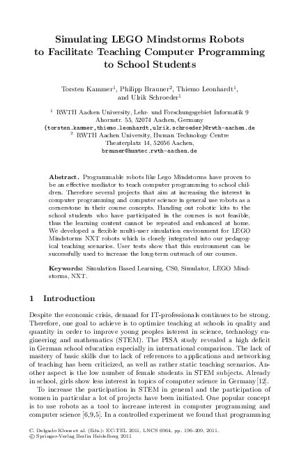 pdf simulating lego mindstorms robots to facilitate teaching computer