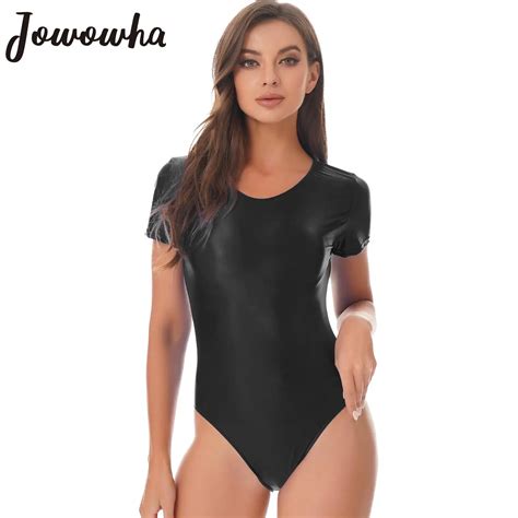 Womens Sexy Glossy Swimsuit One Piece Swimwear High Cut Swimming