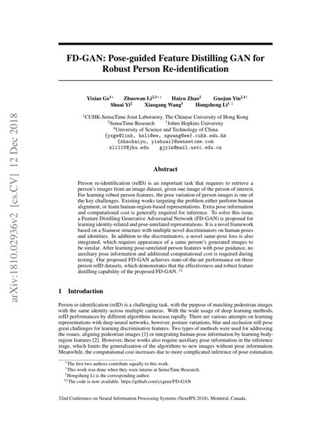 Pdf Fd Gan Pose Guided Feature Distilling Gan For Robust Person Re Identification
