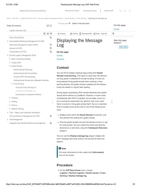 displaying the message log sap help portal pdf logistics warehouse