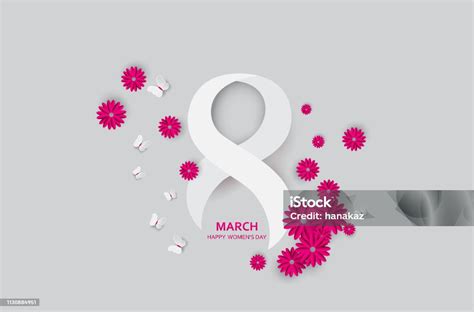 3 월 8 일 행복 한 어머니의 날입니다 종이 컷 나비와 꽃 휴가 배경벡터 컷아웃에 대한 스톡 벡터 아트 및 기타 이미지 컷아웃 2019년 5월 Istock