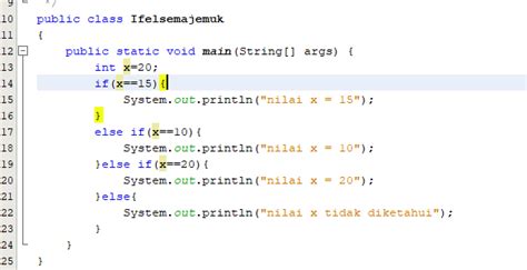contoh program java dengan if else majemuk dan switch case