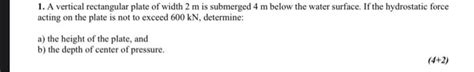 Solved A Vertical Rectangular Plate Of Width M Is Chegg