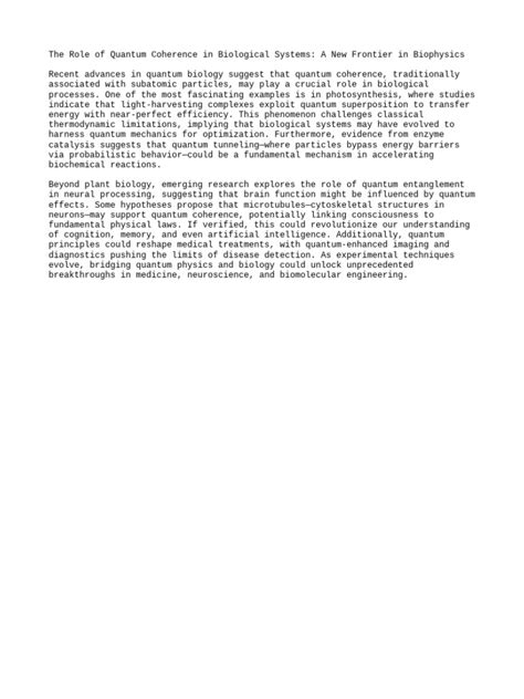 The Role Of Quantum Coherence Pdf