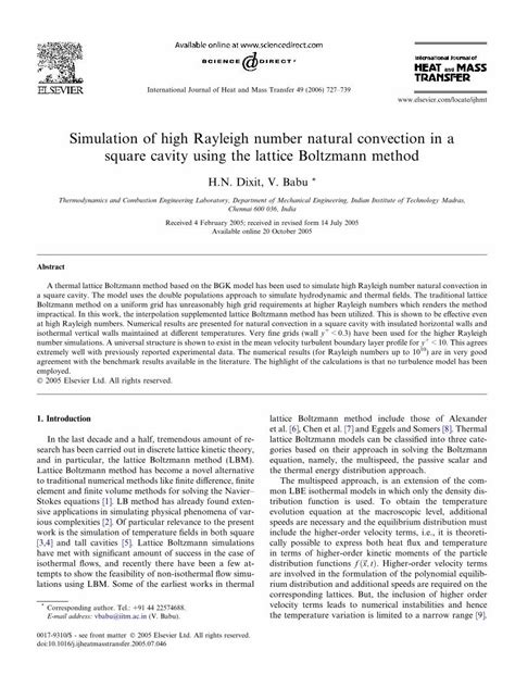 Pdf Simulation Of High Rayleigh Number Natural Convection In A Square