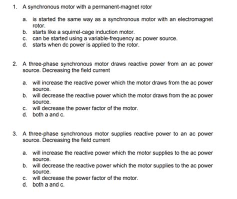 Solved A Synchronous Motor With A Permanent Magnet Rotor A Chegg