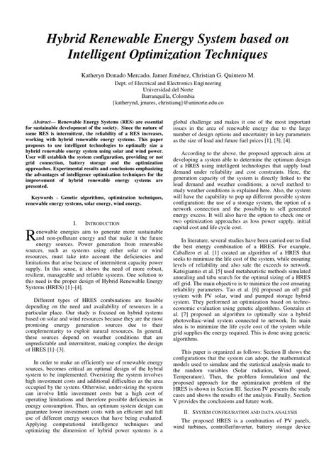 Pdf Hybrid Renewable Energy System Based On Intelligent Optimization Techniques