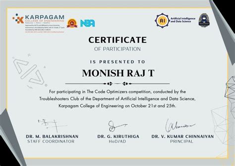 monish raj t on linkedin achievement certificate coding ai