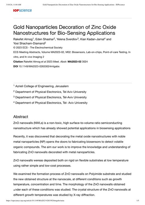 Pdf Gold Nanoparticles Decoration Of Zinc Oxide Nanostructures For