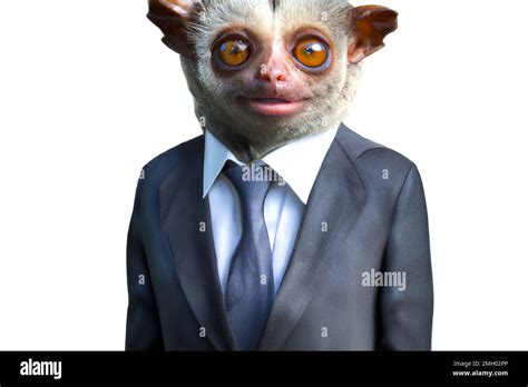 Portrait Of Tarsier In A Business Suit Digital 3d Illustration On