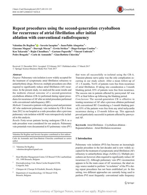 Repeat Procedures Using The Second Generation Cryoballoon For