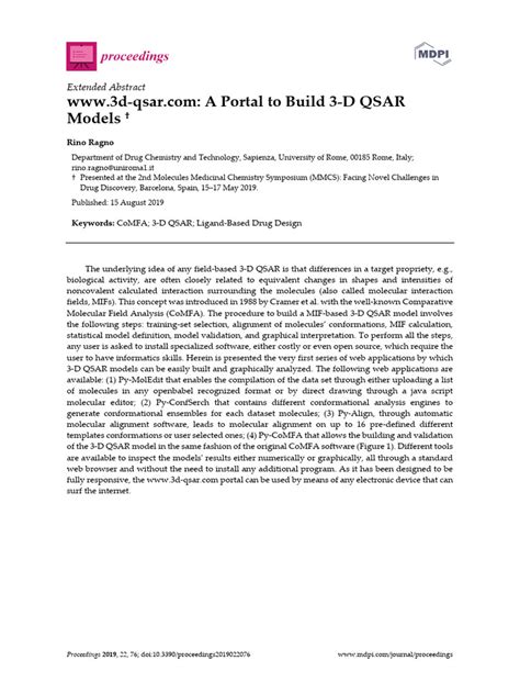 3d Qsarcom A Portal To Build 3 D Qsar Models Pdf Quantitative Structure Activity