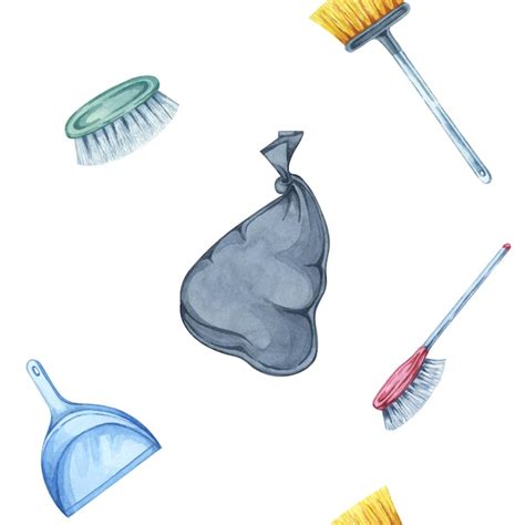 Premium Photo Black Garbage Bags Brooms And Dustpans Watercolor