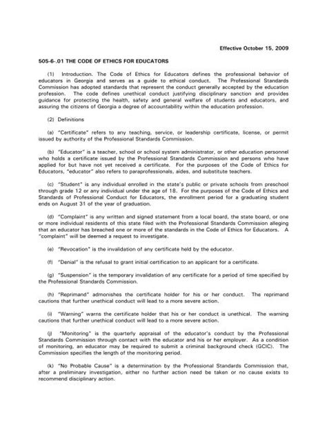 Code Of Ethics GaPSC