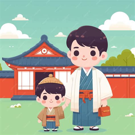 A Flat Illustration Of Cute Asian Dad And Son Premium Ai Generated Vector