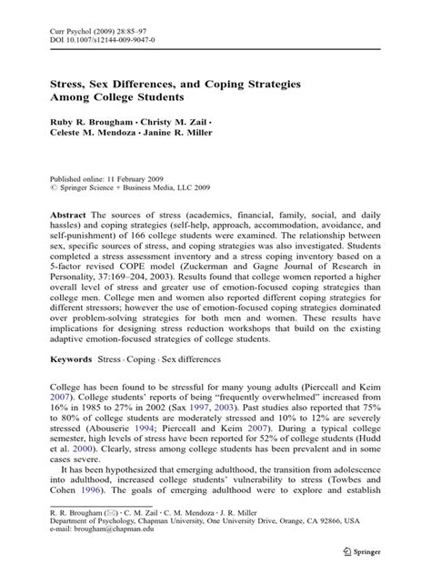 Stress Sex Differences And Coping Strategies Among College Students