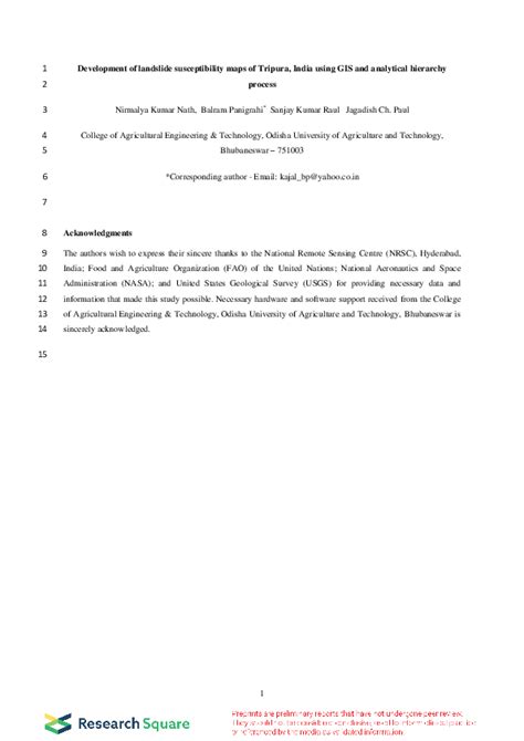 pdf development of landslide susceptibility maps of tripura india