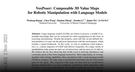 Paper Page Voxposer Composable 3d Value Maps For Robotic Manipulation With Language Models