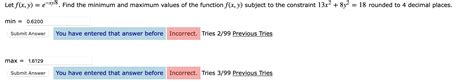 solved et f x y e−xy 8 find the minimum and maximum values