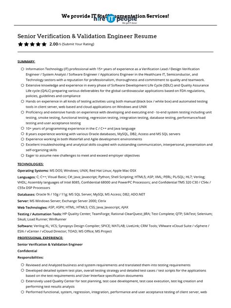senior verification and validation engineer resume hire it people we