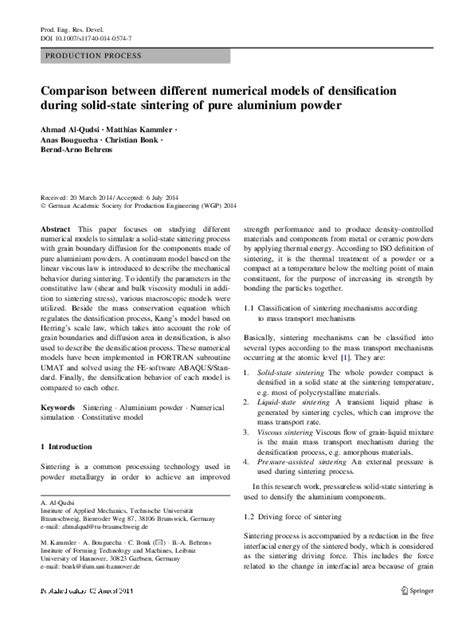Pdf Comparison Between Different Numerical Models Of Densification During Solid State