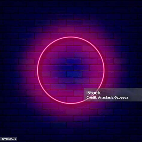 벽돌 벽에 네온 프레임을 동그라미하십시오 핑크 둥근 모양 빈 기호입니다 공간을 복사합니다 반짝이는 전단지 벡터 스톡 일러스트레이션 분홍에 대한 스톡 벡터 아트 및 기타
