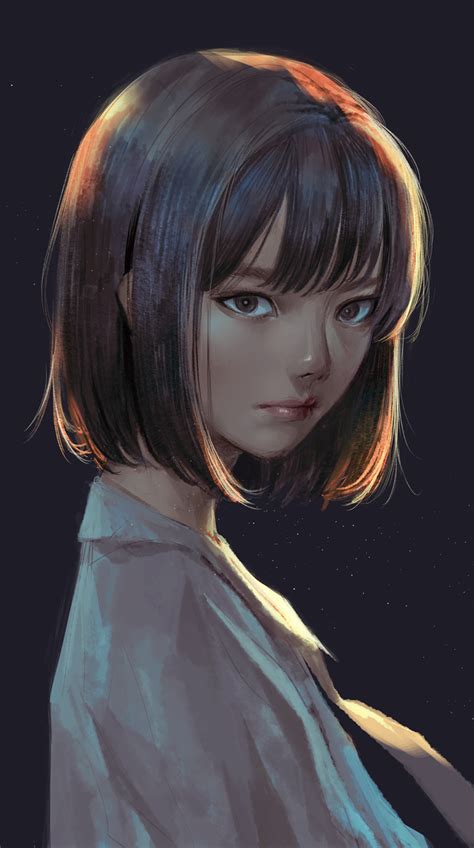 Safebooru 1girl Bangs Black Background Brown Eyes Brown Hair Collared