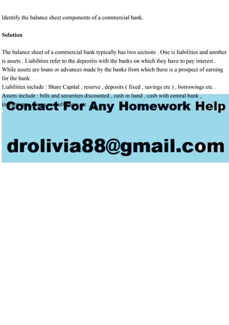 Identify The Balance Sheet Components Of A Commercial Bank Solut Pdf