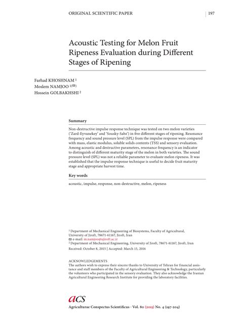 Pdf Acoustic Testing For Melon Fruit Ripeness Evaluation During Diff