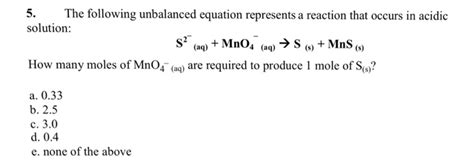Solved The Following Unbalanced Equation Represents A