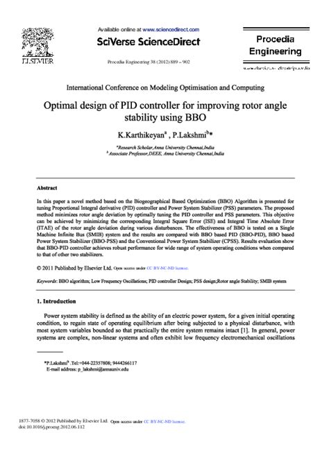 Pdf Optimal Design Of Pid Controller For Improving Rotor Angle
