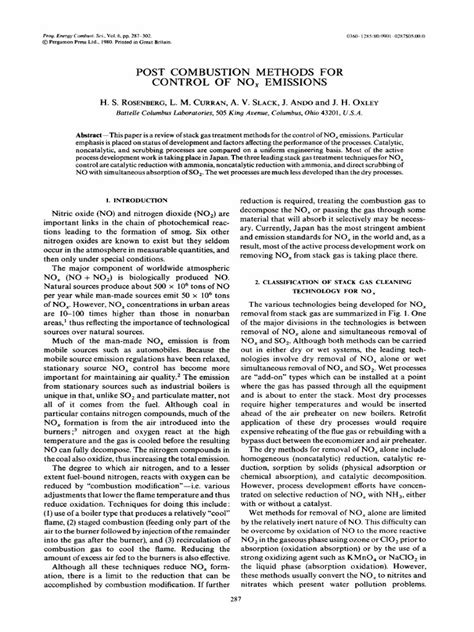 5 Post Combustion Methods For Control Of Nox Emissions Pdf N Ox Ammonia