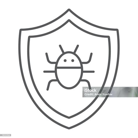 바이러스 백신 얇은 라인 아이콘 기술 및 보호 소프트웨어 방화벽 기호 벡터 그래픽 흰색 배경에 선형 패턴 0명에 대한 스톡 벡터