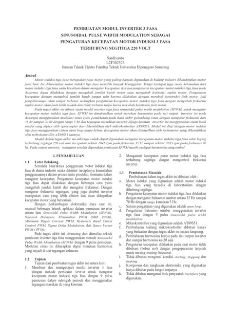 Pembuatan Modul Inverter 3 Fasa Sinusoidal Pulse Width Modulation Sebagai Pengaturan Kecepatan