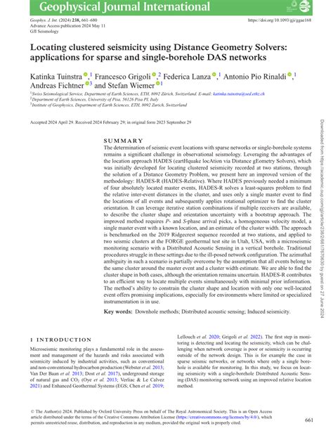 Pdf Locating Clustered Seismicity Using Distance Geometry Solvers
