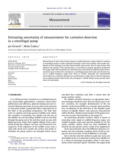 Pdf Estimating Uncertainty Of Measurements For Cavitation Detection