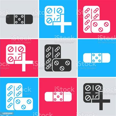 붕대 석고 물집 팩에 알약 물집 팩 아이콘에 알약을 설정합니다 벡터 1위에 대한 스톡 벡터 아트 및 기타 이미지 1위 건강 진단 건강관리와 의술 Istock