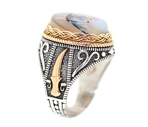 خاتم عقيق شجري طبيعي مصور Agate نوادر العقيق موقع الشريف للاحجار