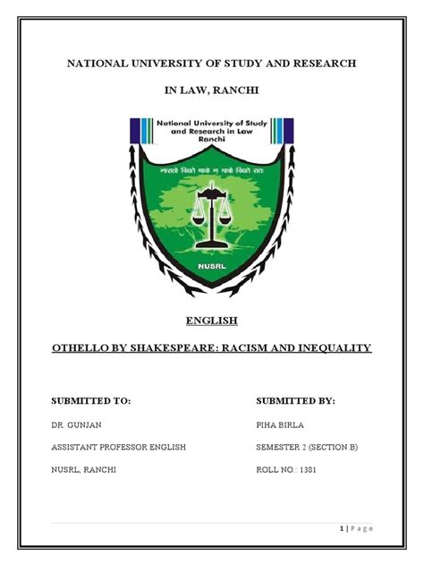 English Sem 2 Project Pdf Othello Iago