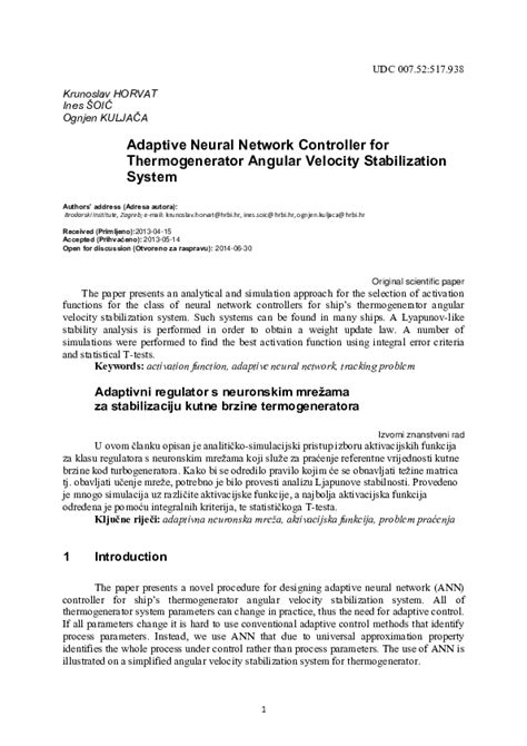 Pdf Adaptive Neural Network Controller For Thermogenerator Angular