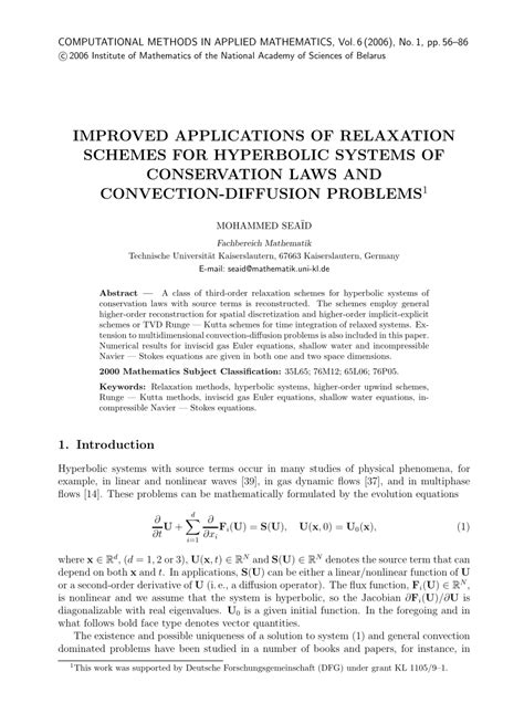Pdf Improved Applications Of Relaxation Schemes For Hyperbolic