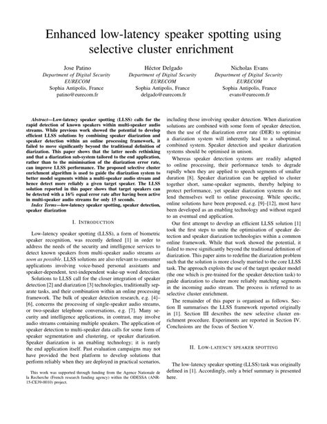 Pdf Enhanced Low Latency Speaker Spotting Using Selective Cluster Enrichment