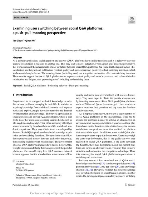 Examining User Switching Between Social Qanda Platforms A Push Pull