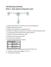 LAN Lab Week Basic Switch Configuration Pdf LAN Switching Wireless Week Basic