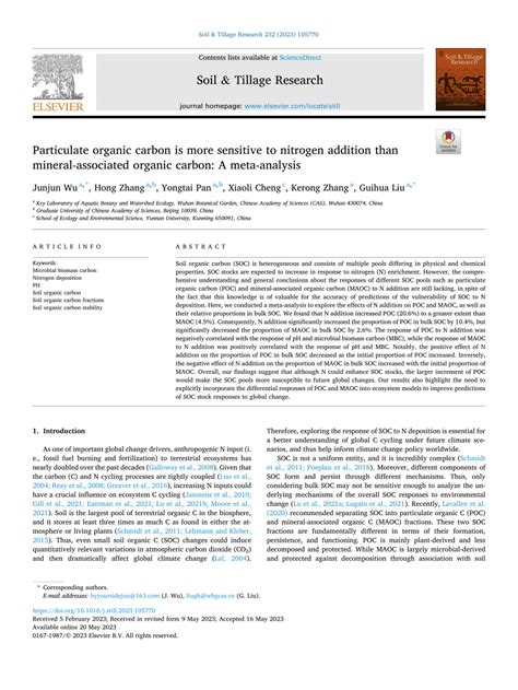 Pdf Particulate Organic Carbon Is More Sensitive To Nitrogen Addition Than Mineral Associated