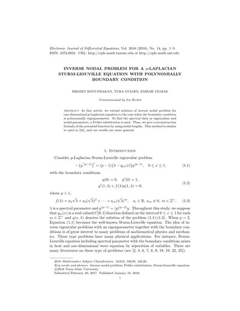 Pdf Inverse Nodal Problem For A P Laplacian Sturm Liouville Equation With Polynomially